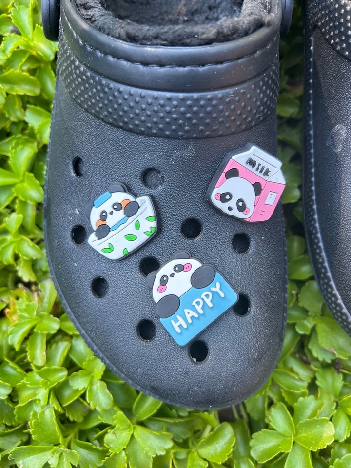 CROCS Black EUC Lined Shoes HAPPY PANDA Buttons Women's Size 8 | eBay