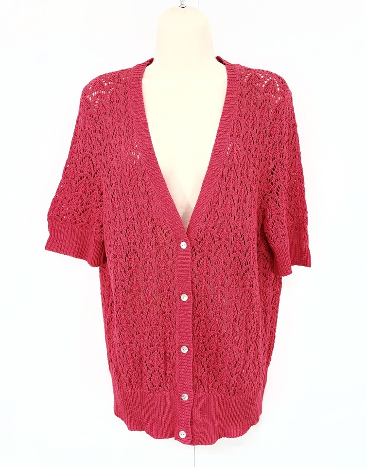 PETER HAHN Soft Open Knit Pure COTTON Women's Pink Short Sleeve ...