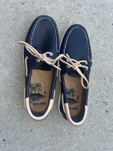Sperry Top Sider Men's 9 Authentic 2-Eye Classic Leather Boat Shoes Navy NICE! | eBay