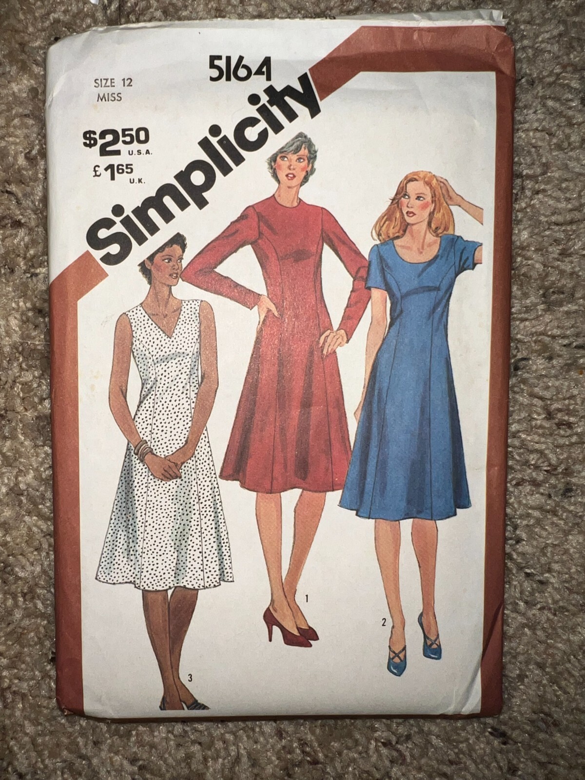 Simplicity 5164 - VINTAGE 1981 - Size 12 Dress With Neckline Variations ...