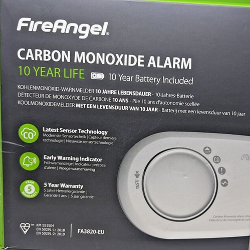 FireAngel Carbon Monoxide Alarm FA3820-EU 10 yr battery Early Warning ...