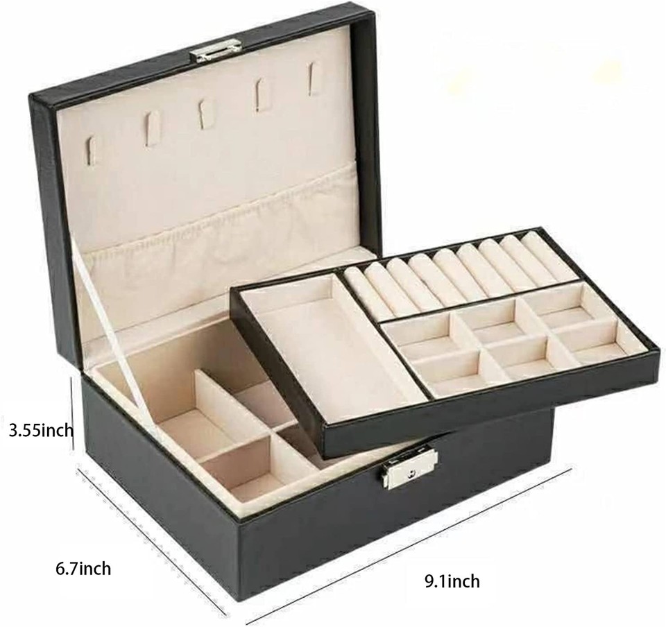 Large Jewelry Box w/ Lock Men Women Watch Rings Holder PU Leather ...