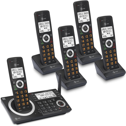 AT&T 5 Handset Cordless Phone System with Answering System & Smart Call ...