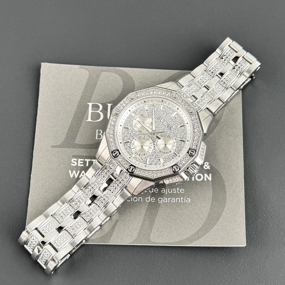 Bulova Men's Octava Crystal Chronograph Silver Dial 98C134 Quartz Watch ...