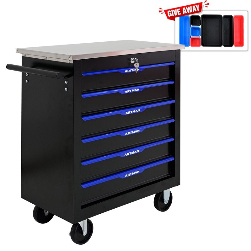 6 Drawers Tool Cart Rolling Tool Chest Garage Storage Cabinet Tool Box ...
