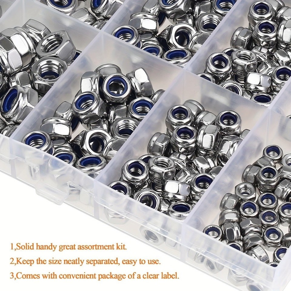 304 Stainless Steel Hex Lock Nuts 230pcs Set for M3 M5 M6 M8 with Blue ...