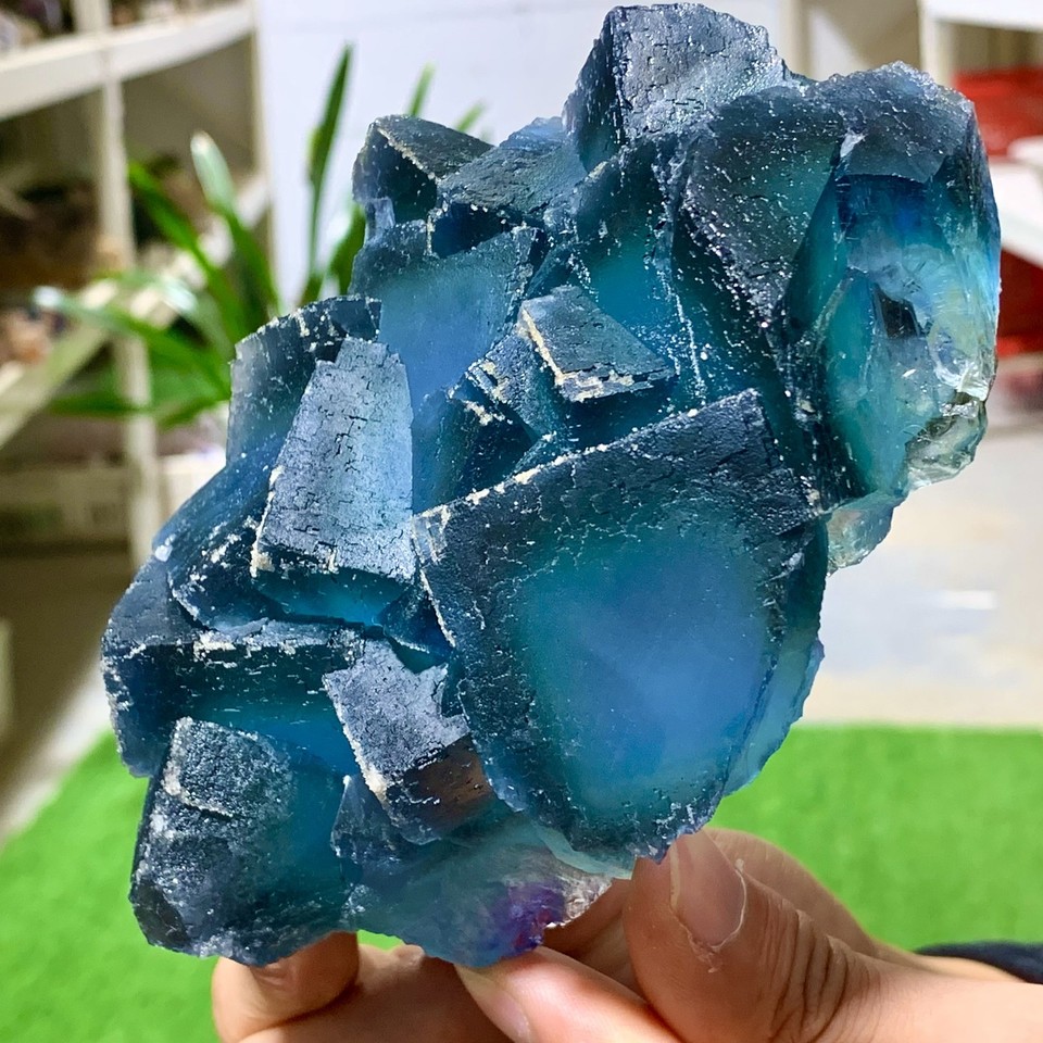 1.52LB Rare transparent blue-green cubic fluorite mineral crystal ...