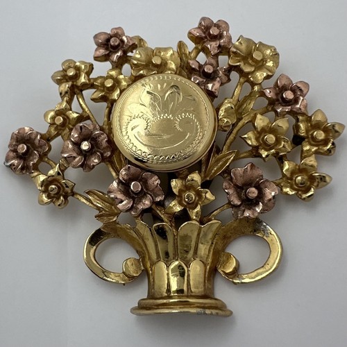 VINTAGE HIGH END ROSE & YELLOW GOLD PLATE FLOWER BASKET LOCKET DRESS ...