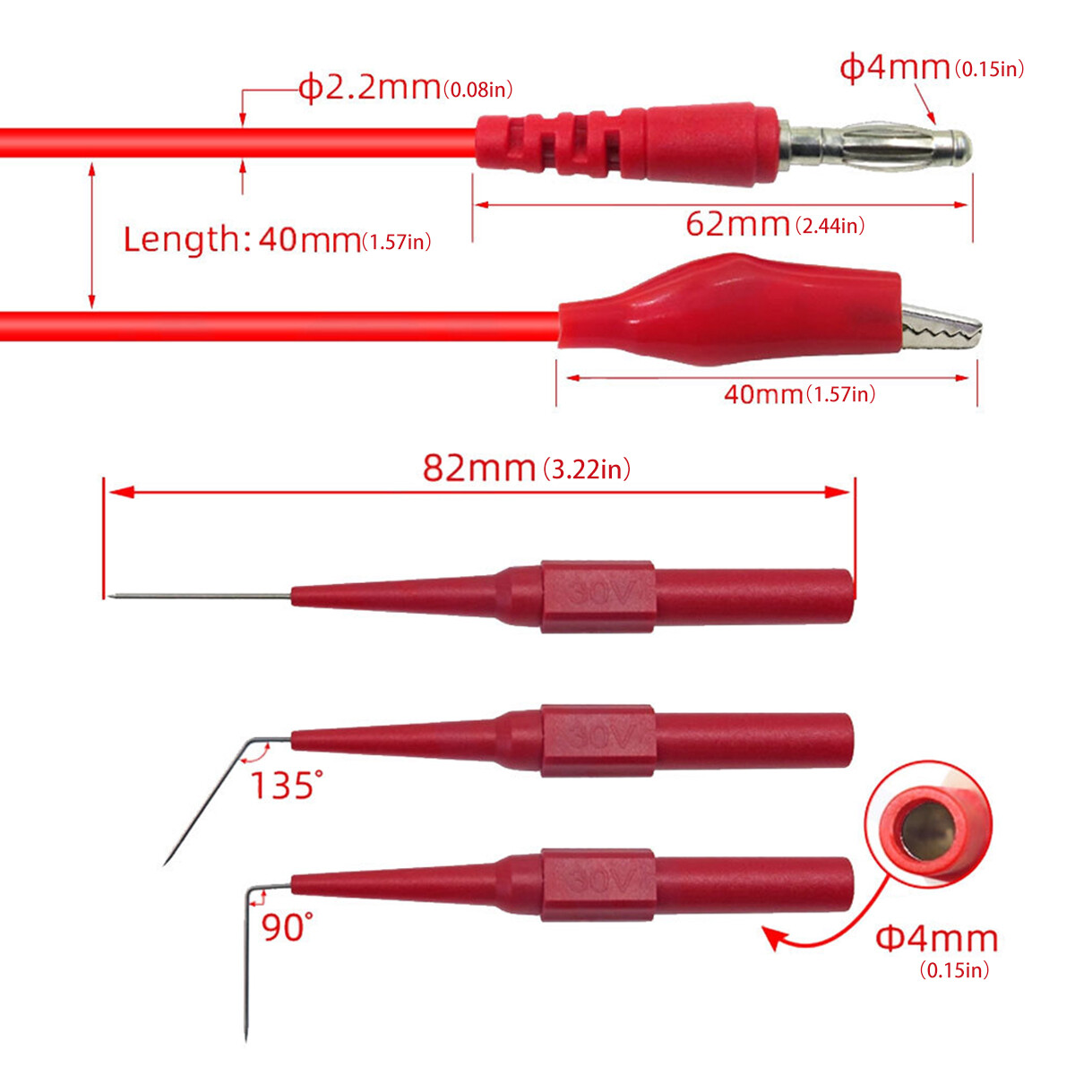 22Pcs Back Probe Kit 4mm Banana Plug Alligator Clip Kit with 3 Angles ...