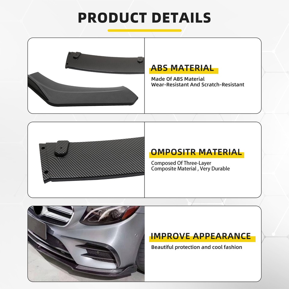 For Ford Mustang 05-14 S197 Carbon Fiber Front Bumper Lip Splitter 3PCS ...