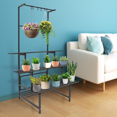 3?Tier?Plant?Stand?with?Hanging?Rods,?Metal?Plant?Holder,?Plant?Stand ...