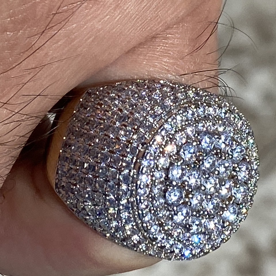 Men's Huge Flower Cluster Ring Simulated CZ Gold Plated Two Tone Iced ...