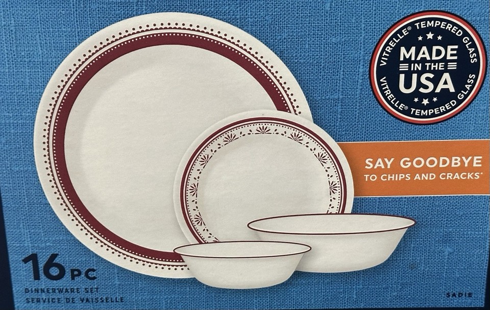 Corelle Sadie 16 Pc White/ Raspberry Dinnerware Set - Service for 4 ...