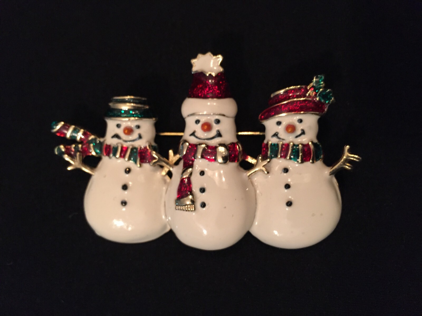 Snowman Trio Enameled Pin Brooch | eBay