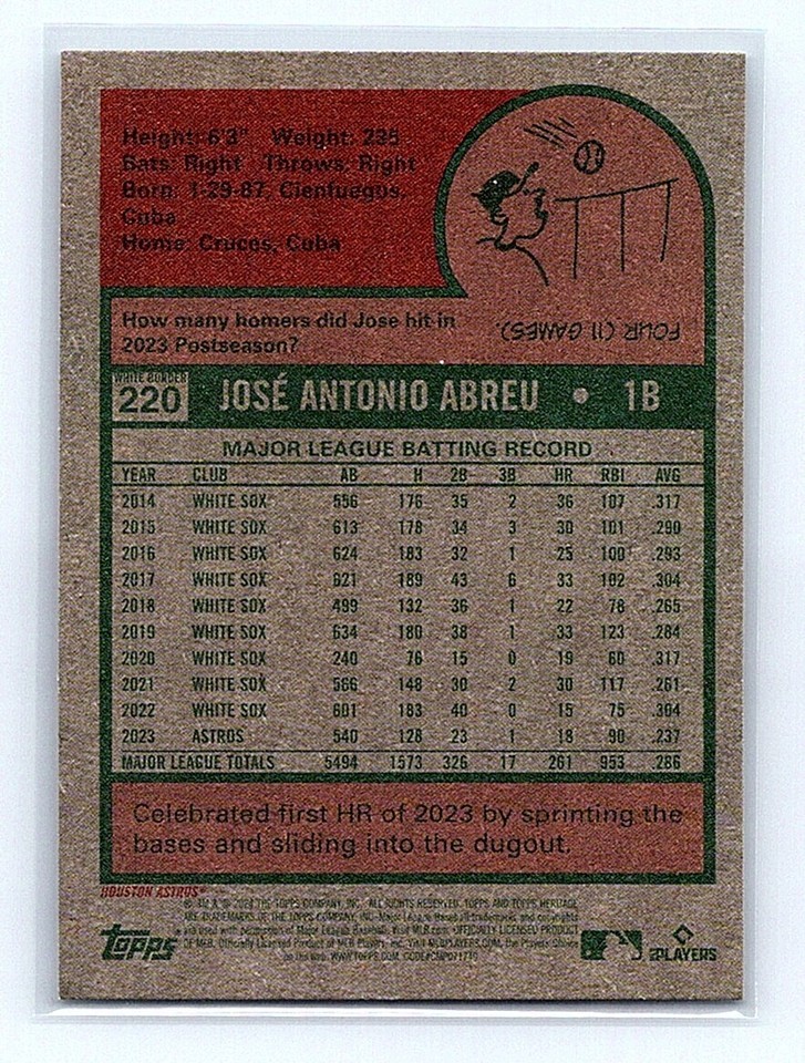 2024 Topps Heritage White Border - #220 José Abreu ( Houston Astros ...