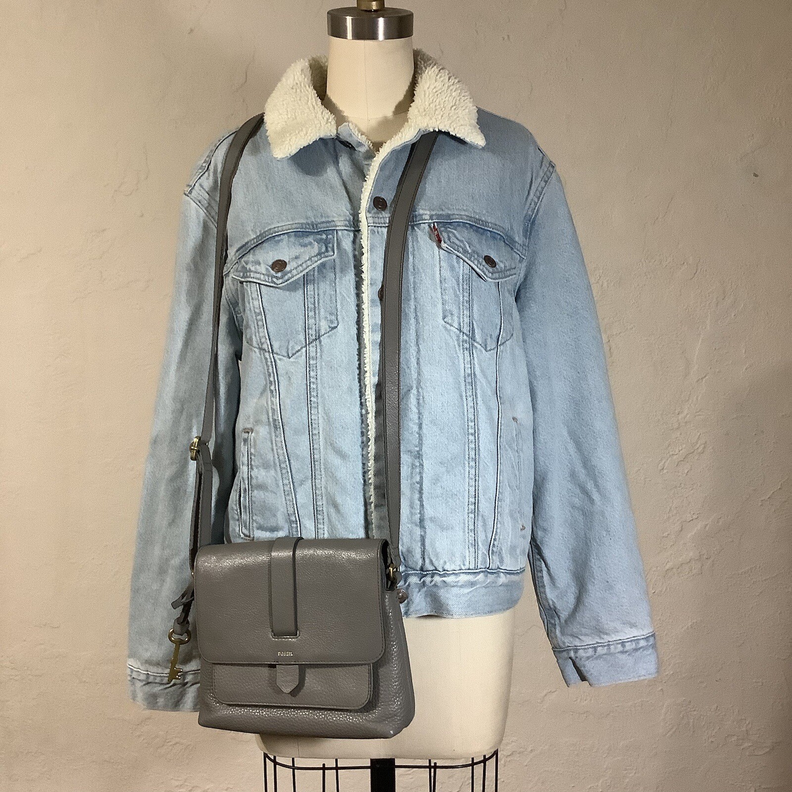 Fossil Kinley Grey Pebble Leather Crossbody to Shoulder Bag 13x10 Clean ...