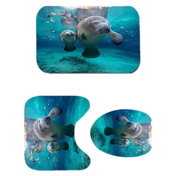 3D Ocean Dolphin Shower Curtain Bathroom Rug Non-slip Bath Mat Toilet ...