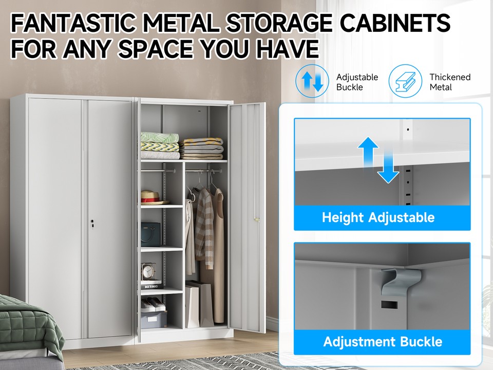 Metal Wardrobe Cabinet with Lock,Clothing Locker Storage Cabinet 2Door ...