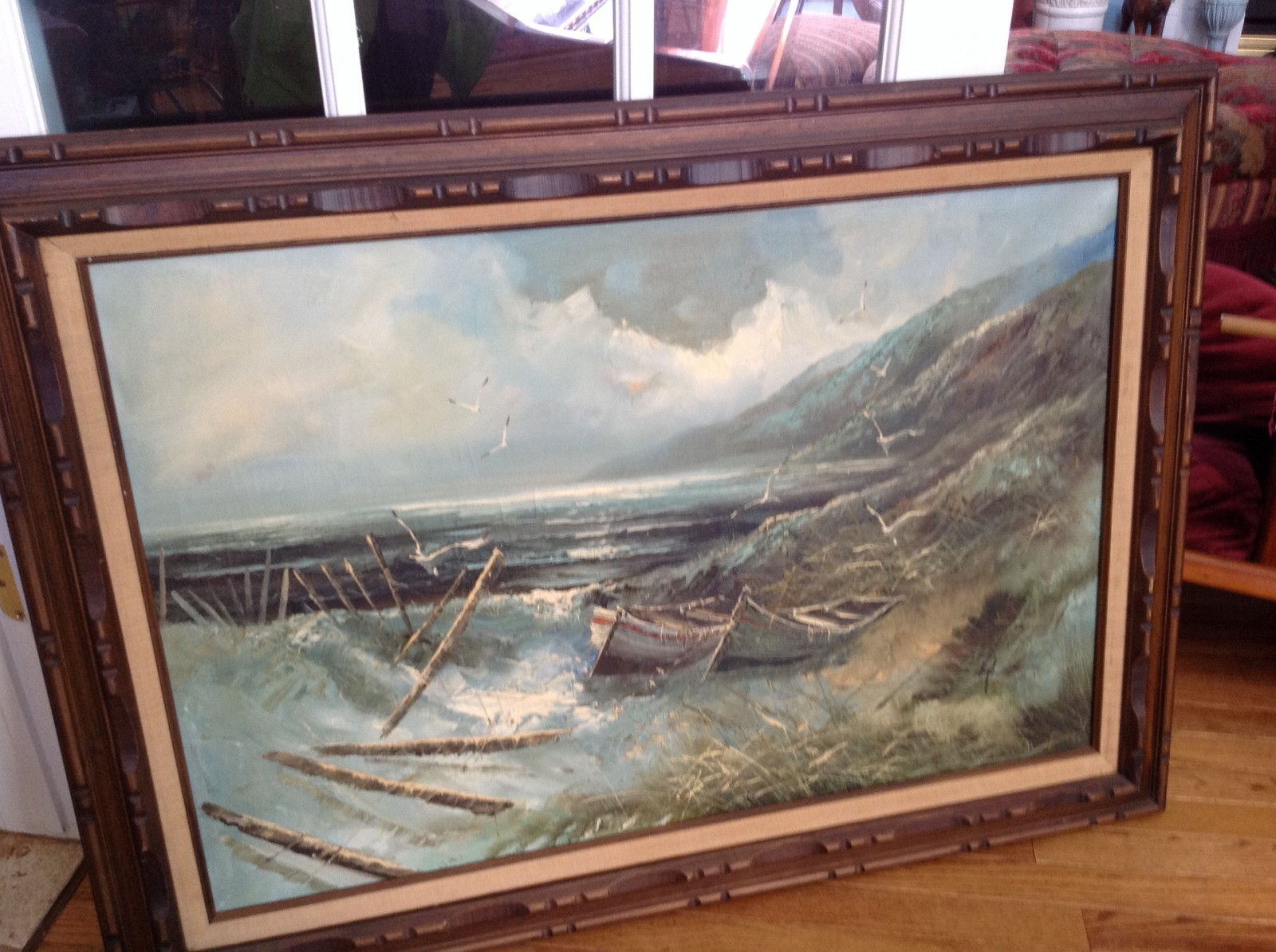 Vintage estate oil painting by artist Engel Seascapeboat gorgeous ...