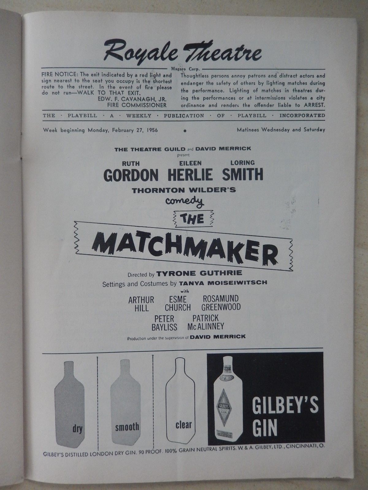 February 2nd, 1956 - Royale Theatre Playbill - The Matchmaker - Ruth ...