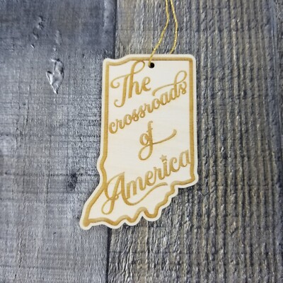 Indiana Ornament - IN State Shape with State Motto - Handmade Wood Made ...