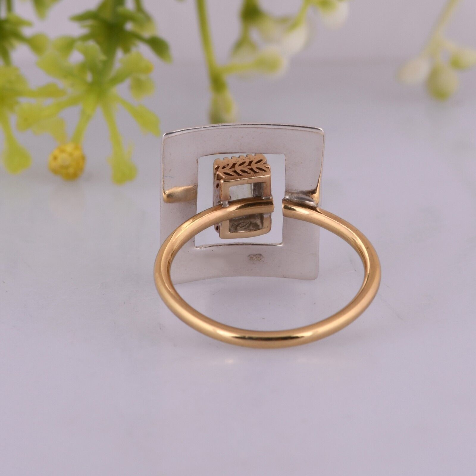 Double Rectangle Gemstone Rings Gold Plated Two Design White Moonstone ...