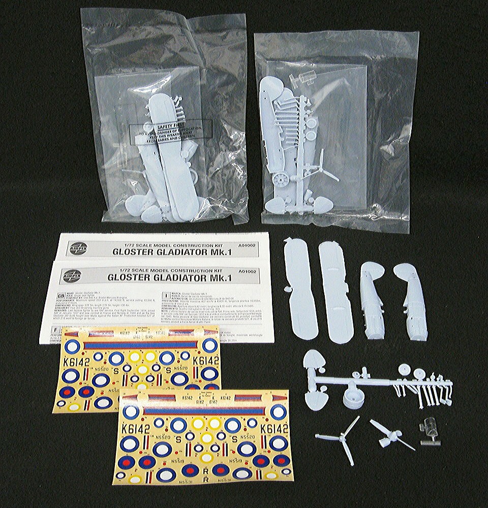 THREE (3) 1/72 Airfix Models GLOSTER GLADIATOR Mk.1 Fighters BAGGED ...