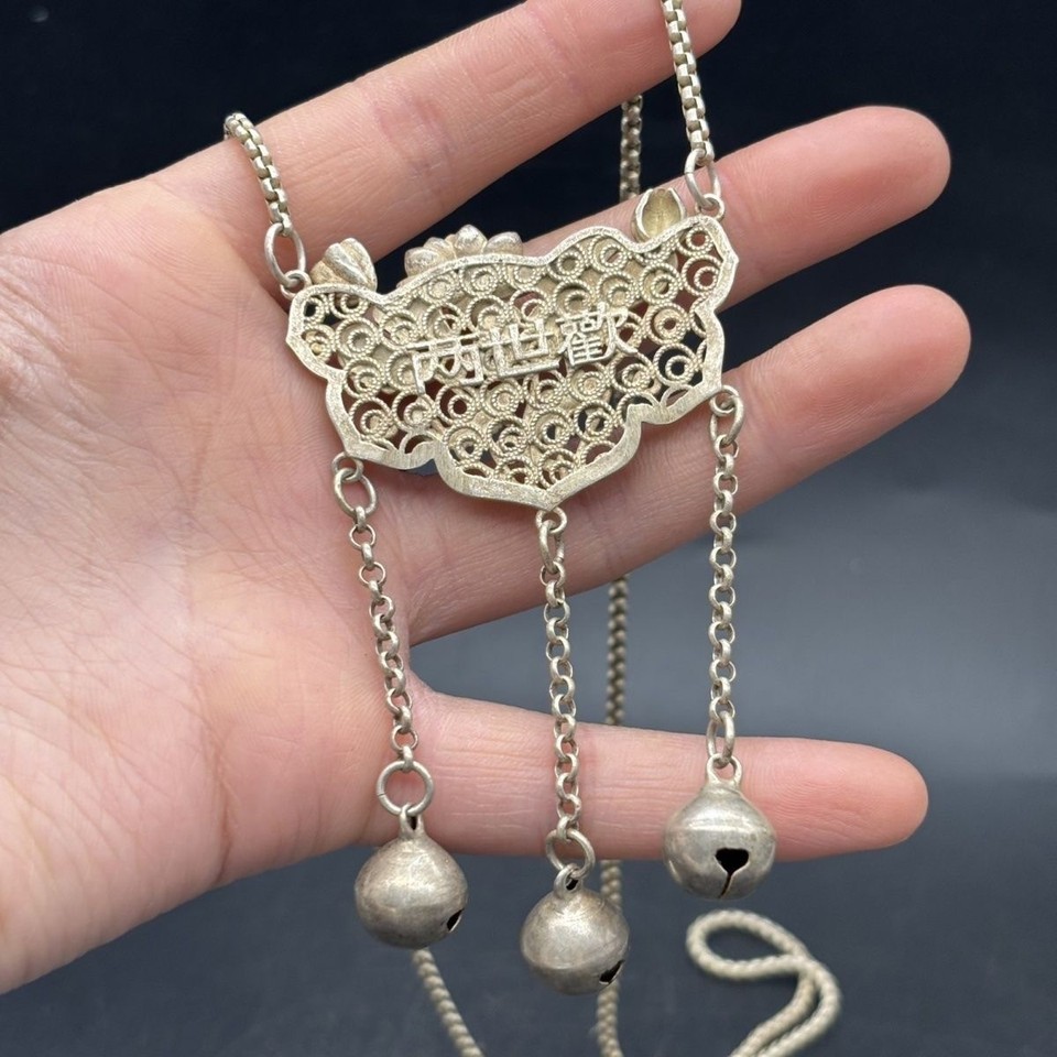 Collect Antique China silver gemstone pendant Gem Jewelry pendant jade ...