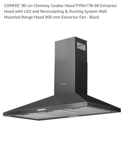 Comfee 90 cm Black PYRA17B-90 Chimney Cooker Hood with LED Extractor Fan | eBay