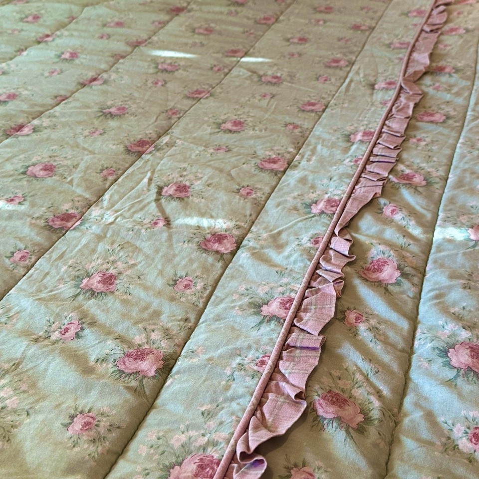 Vtg Laura Ashley Rosemoor Pink/Green Rosebud Cottagecore Comforter ...