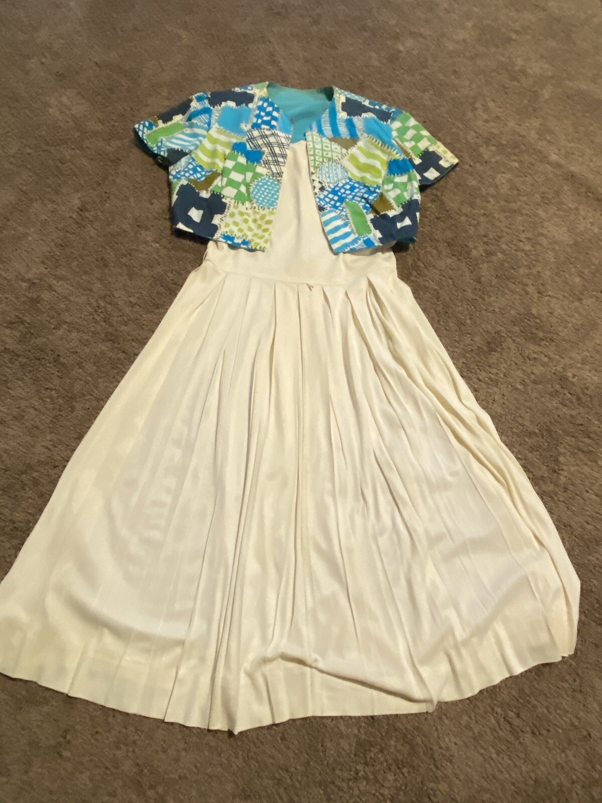 VTG Jerell Jr. New York Green Blue Jacket 50s/60s Dress Swing Ivory Sun ...