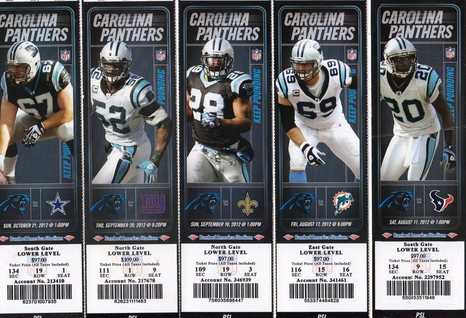 2012 CAROLINA PANTHERS FULL TICKET STUBS - PICK ONE COWBOYS GIANTS ...