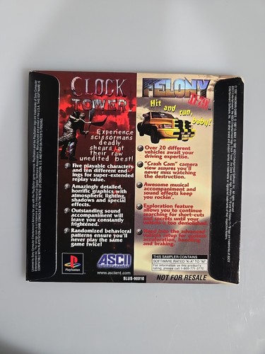 ASCII Demo CD Clock Tower / Felony (Sony PlayStation, 1997) Promo Disc ...
