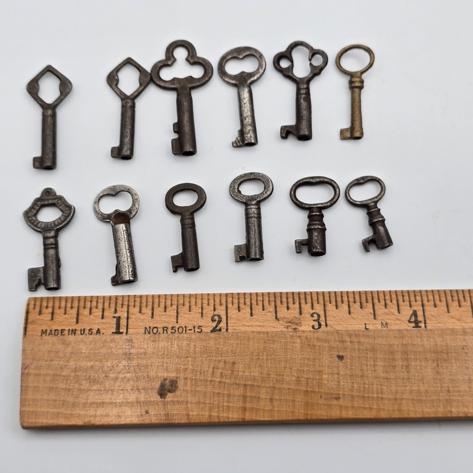 Antique Hollow Barrel Small Skeleton Key Lot of 12 Vtg Cabinet Lock Box ...