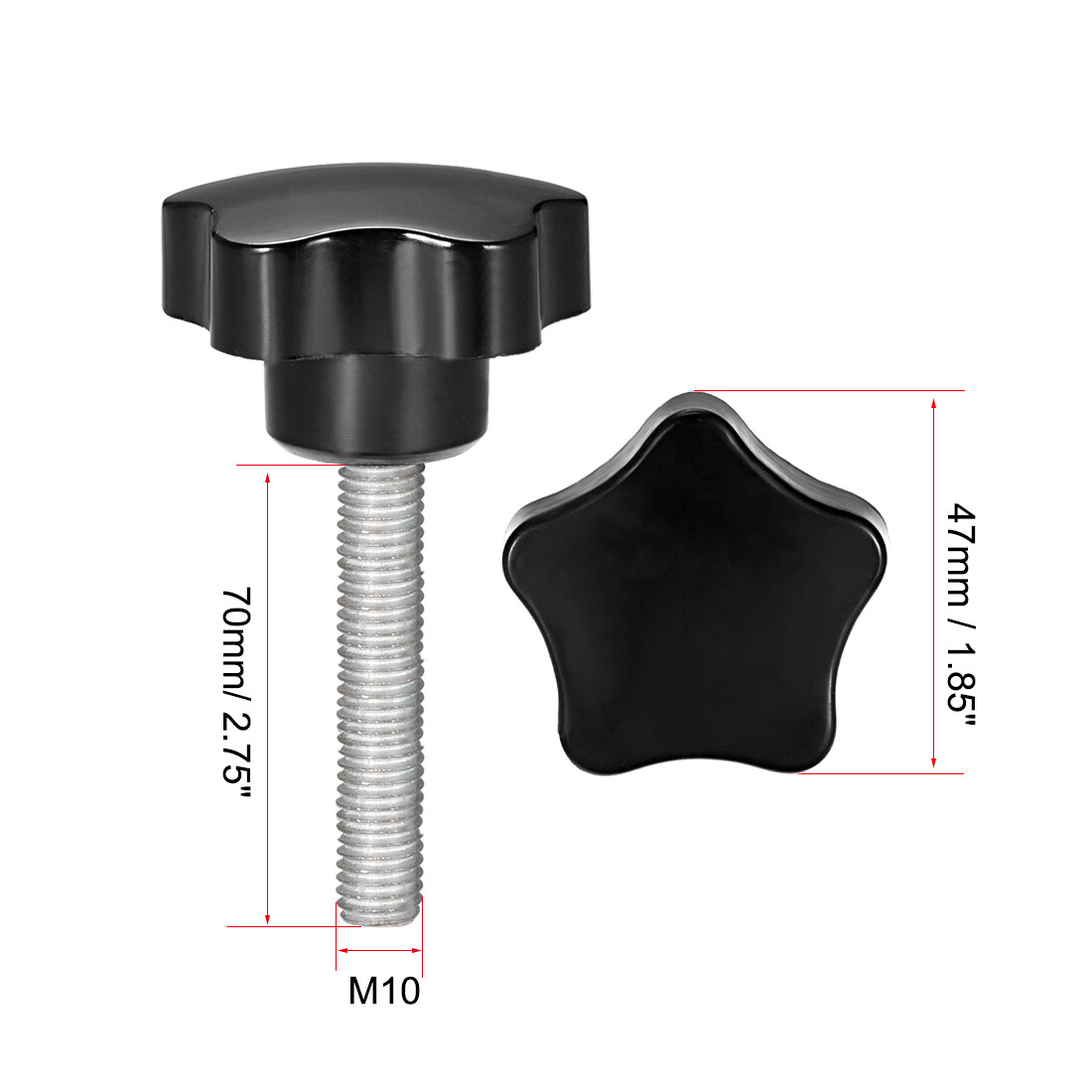 2 Pcs Star Knobs Grips M10 x 70mm Male Thread Steel Zinc Stud Black PP | eBay
