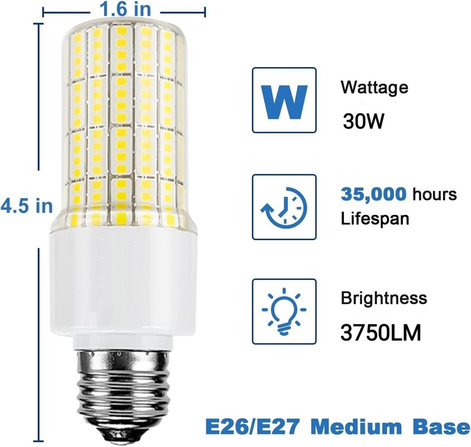 30W Waterproof Led Corn Light Bulb 5000K E26 for Outdoor Indoor Bedroom ...