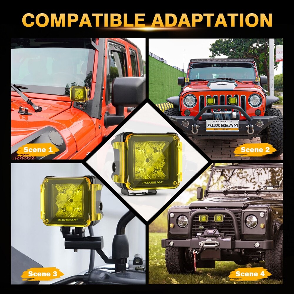 AUXBEAM Pair 3"inch Protective Amber Light Cover For LED Work Lights ...