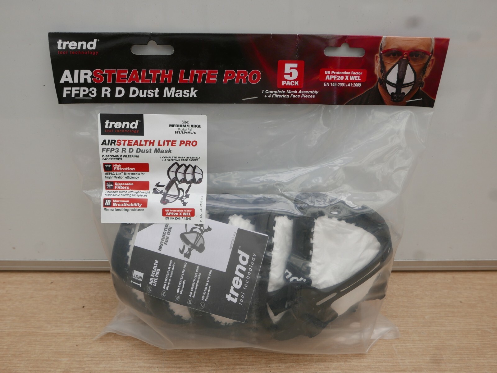 Trend Air Stealth Lite Pro FFP3 R D Valved Dust Mask, Pack of 5 - White ...