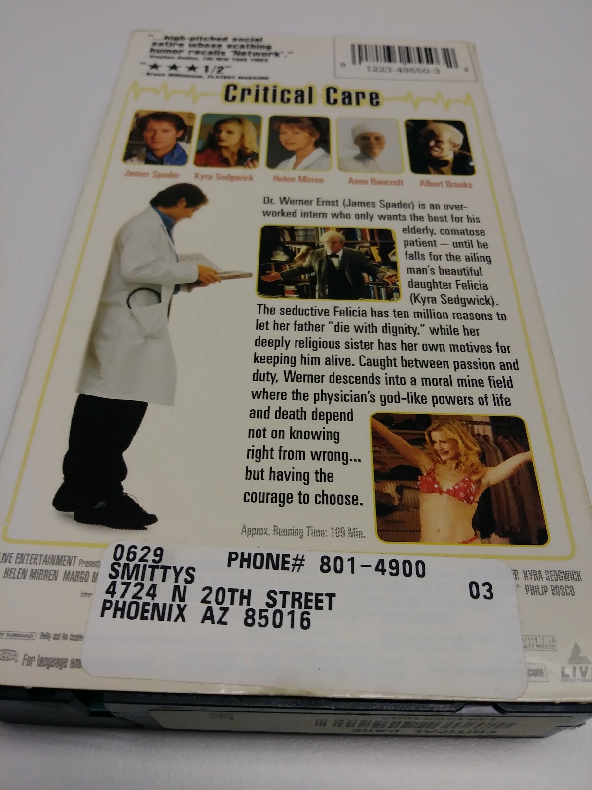 Critical Care VHS James Spader, Kyra Sedgwick, Helen Mirren; Steven ...