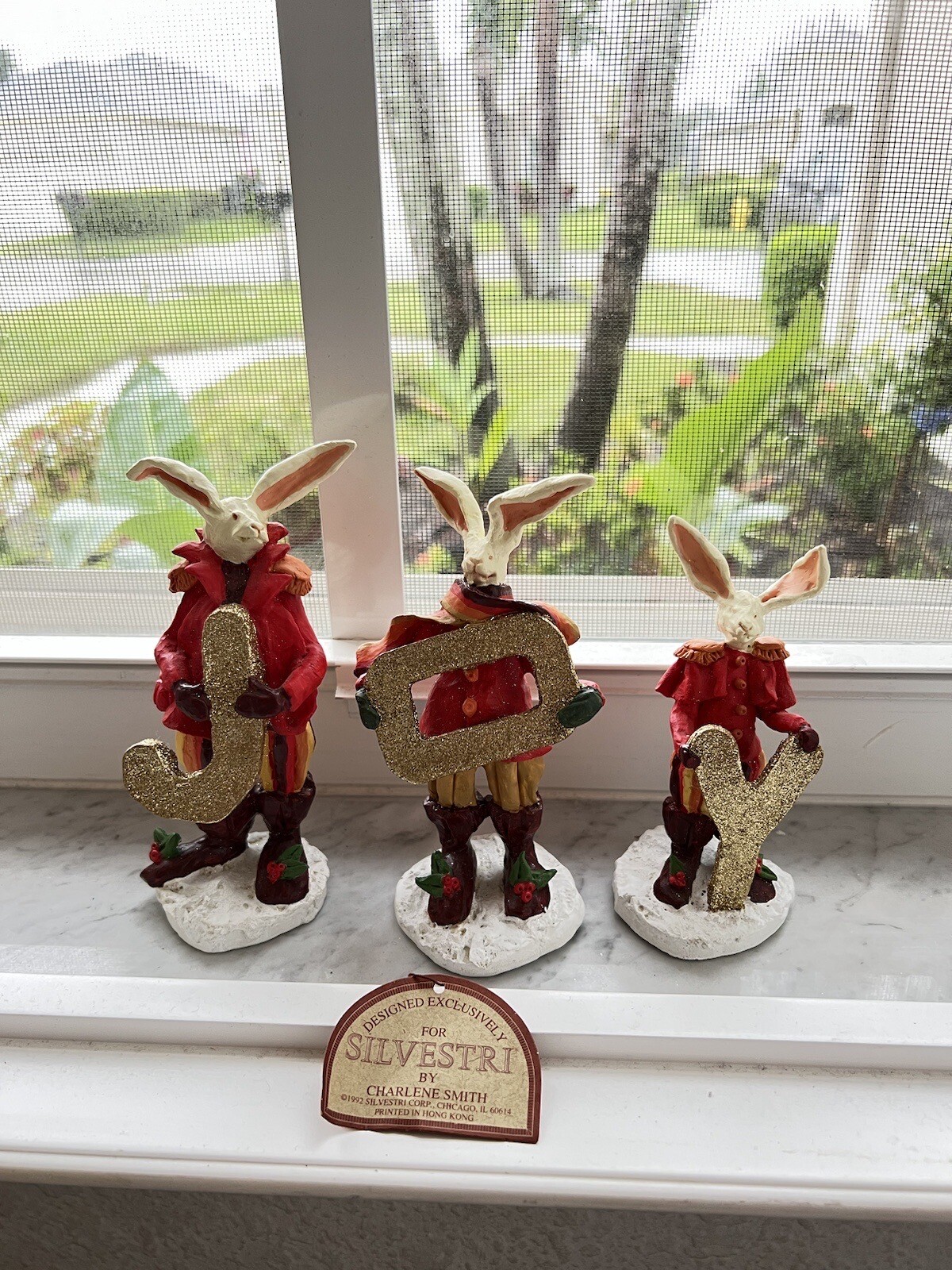 Silvestri Christmas White Rabbit JOY Set Of 3 Figures By CHARLENE SMITH ...