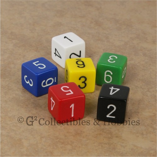 NEW Set 6 D6 Six Sided Game Dice with Numbers - 6 Colors RPG Numbered ...