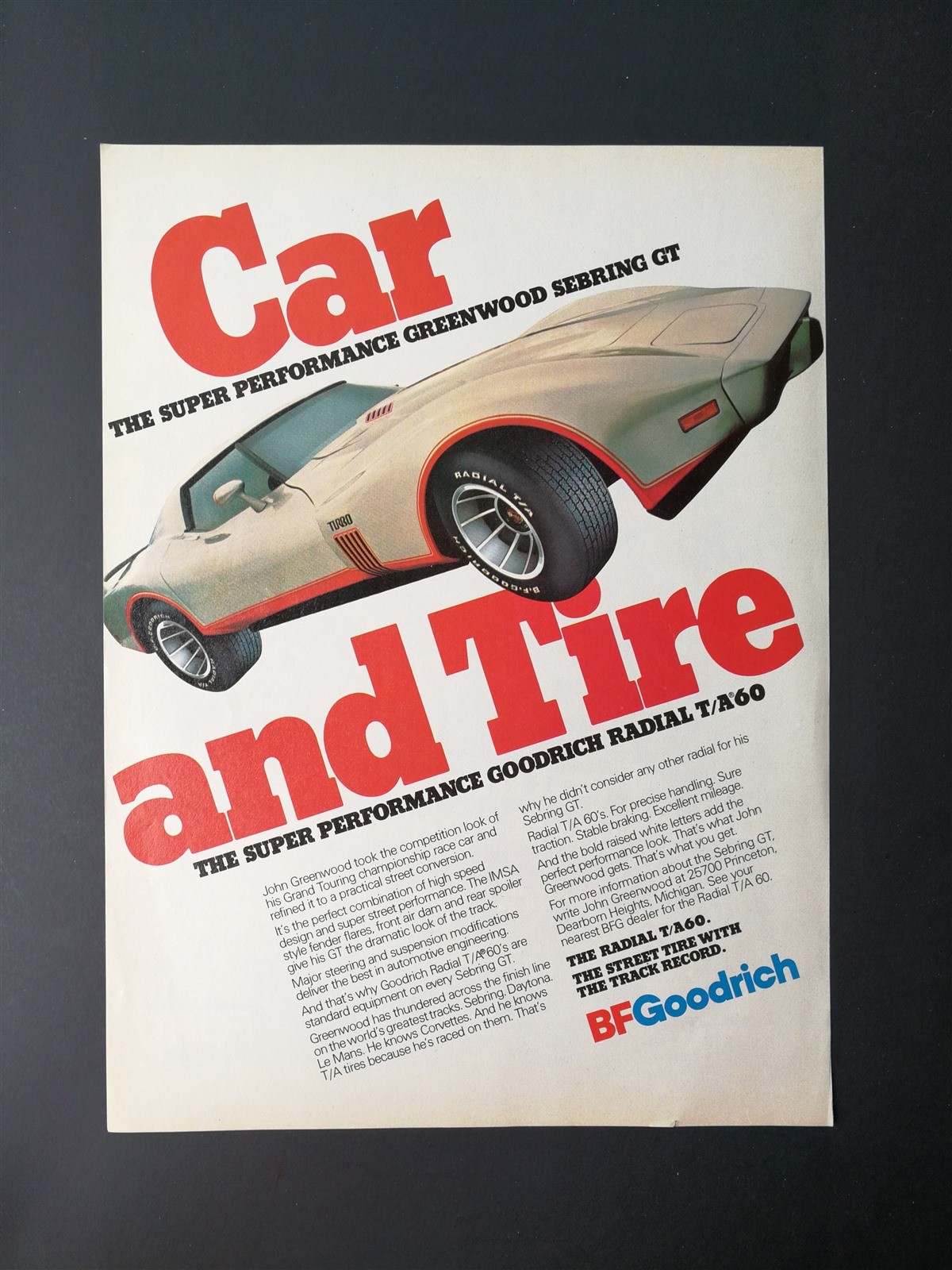 Vintage 1977 BF Goodrich Tire Corvette - Full Page Color AD | eBay