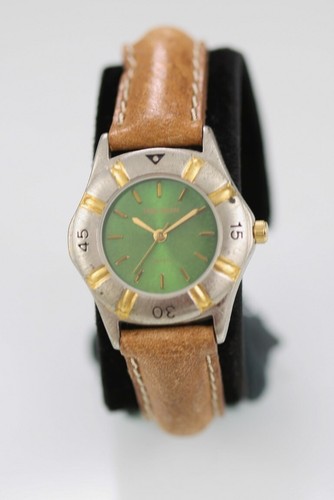 Times Square Women Watch Stainless Silver Gold WR Tan Leather Batt ...