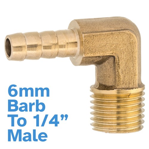 Brass 6mm Barb To 1/4" Male BSP Elbow Pipe Fitting Hose 90 Degree ...