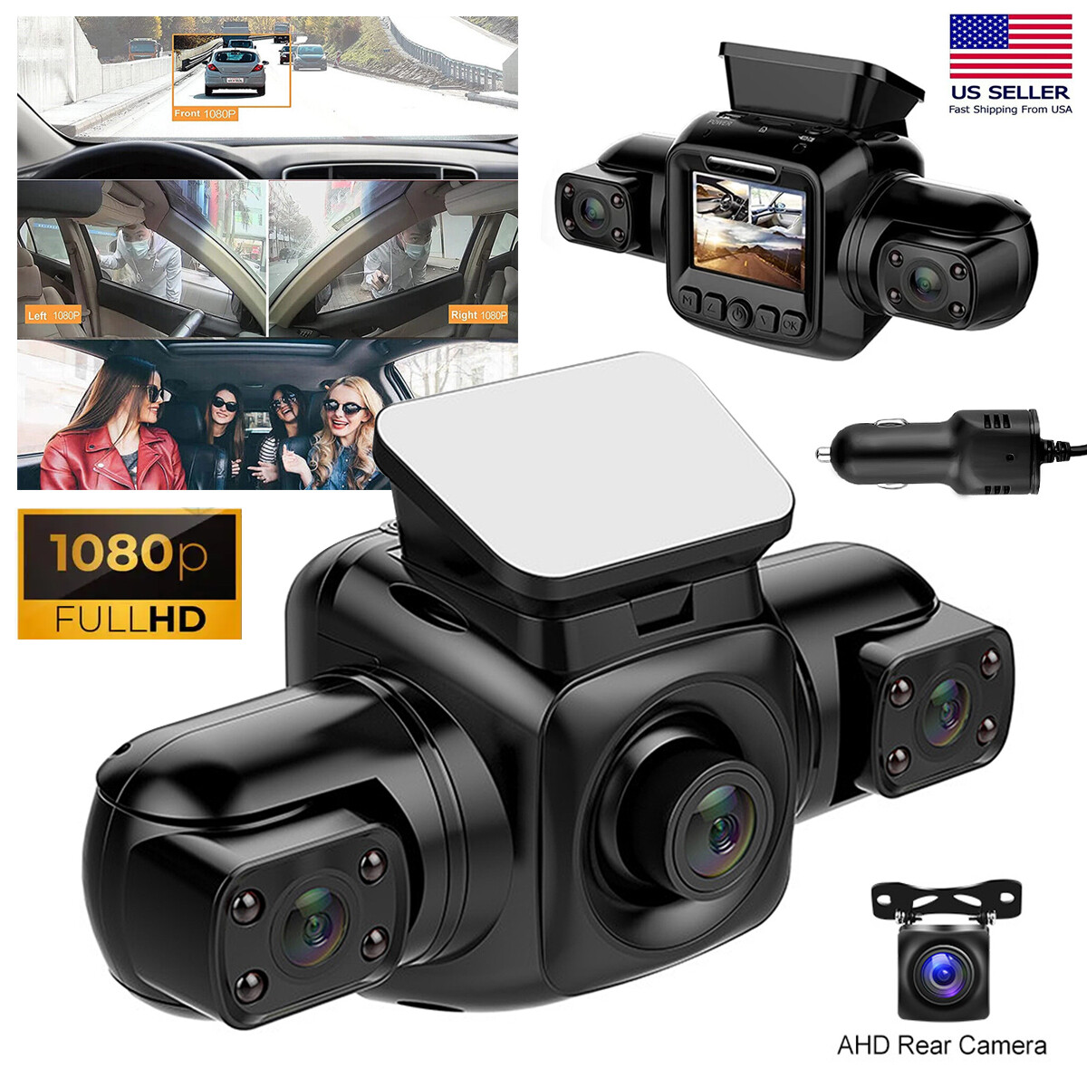4 Channel Dash Cam 360° Panoramic Driving Recorder HD Car Cameras Night ...