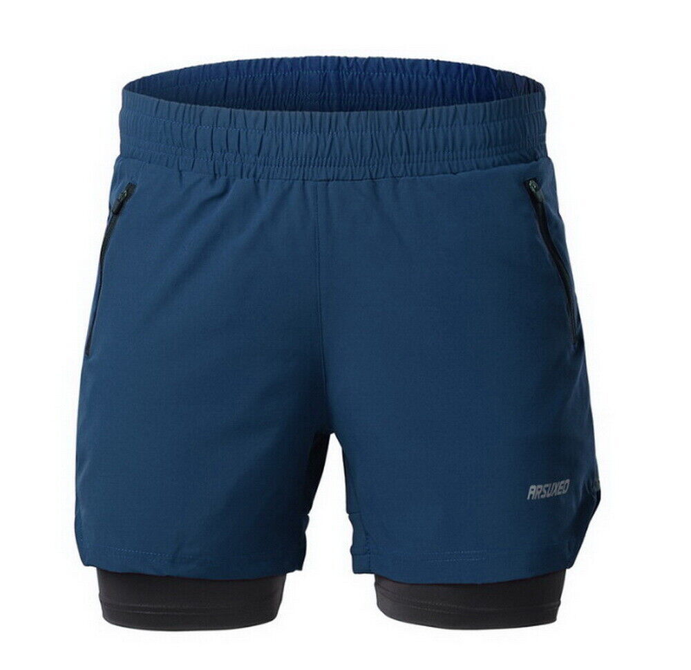 Men's 2 in 1 Workout Running Shorts Quick Dry Sports Shorts Lightweight ...