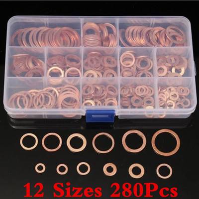 Assorted 280 Pcs Solid Copper Crush Washers Seal Flat Ring Oil Sealing ...