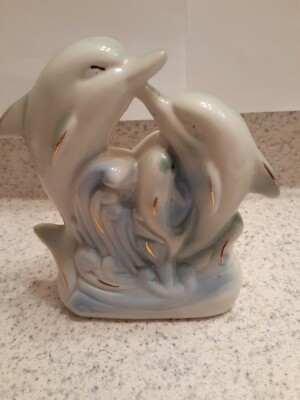 Vintage Ceramic Snuggling Dolphins In Waves | eBay