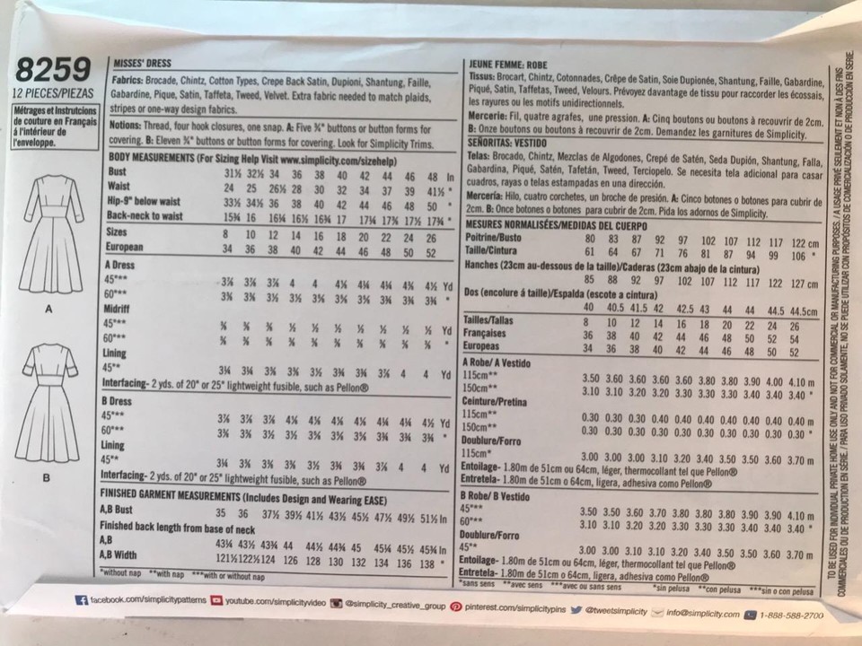 SIMPLICITY 8259 MISSES DRESS PATTERN - SIZES 8-16 - UNCUT | eBay