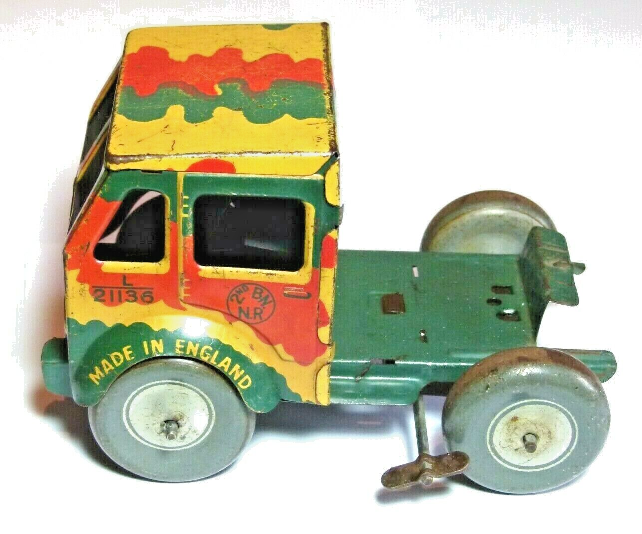 WORKING TOY CLOCKWORK WIND UP METTOY CAMOUFLAGE ARMY LORRY CAB ONLY ...